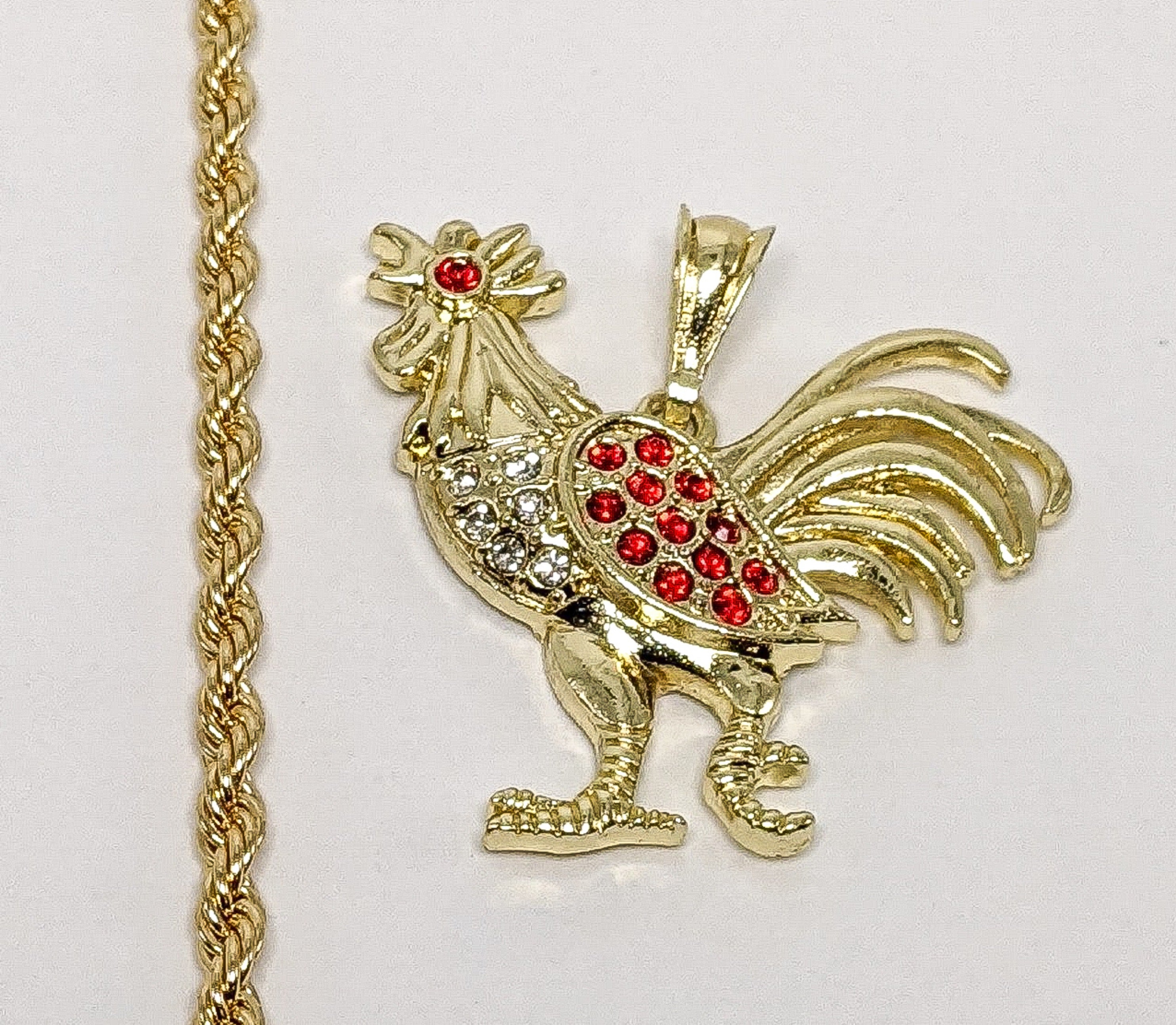 Gold Plated Rooster Chicken Pendant 4mm Necklace Chain Chinese Zodiac ...