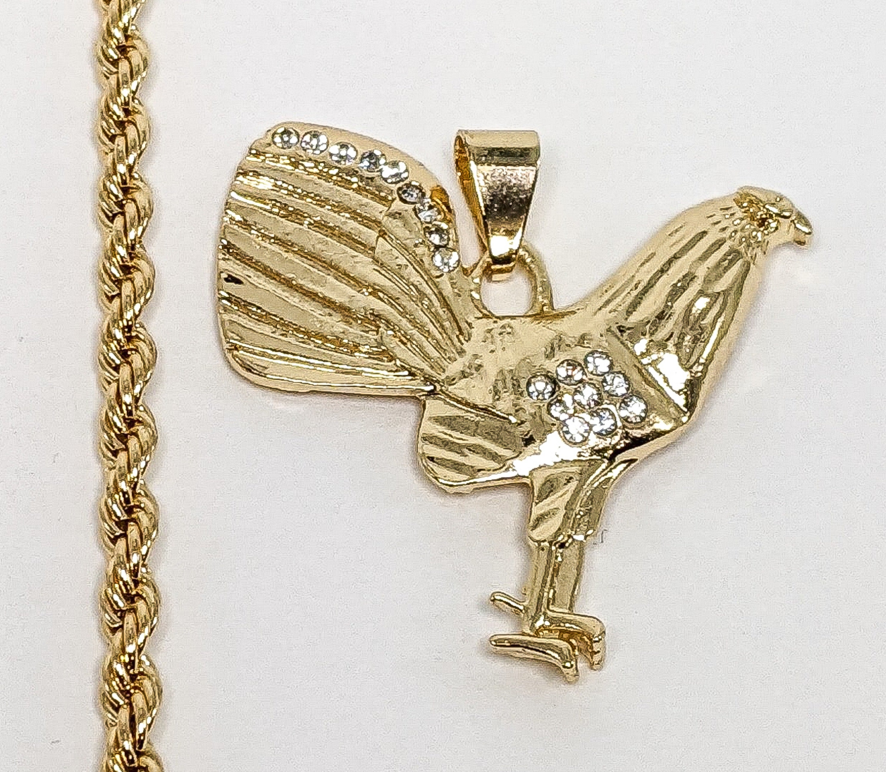 Gold Plated Rooster Chicken Pendant 4mm Necklace Chain Chinese Zodiac ...