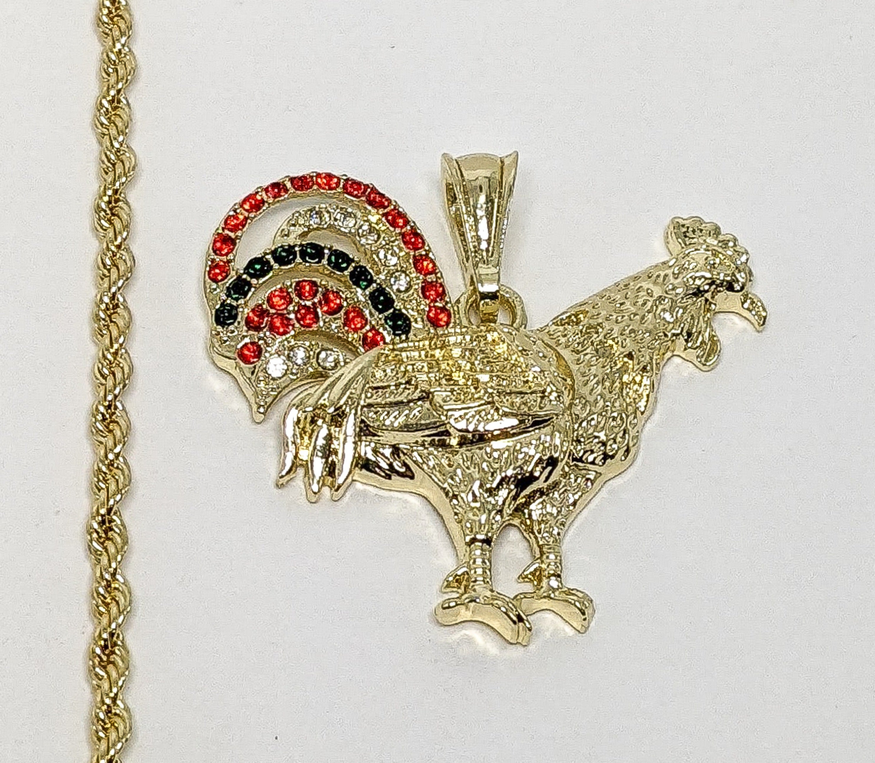Gold Plated Rooster Chicken Pendant 3mm Necklace Chain Chinese Zodiac ...
