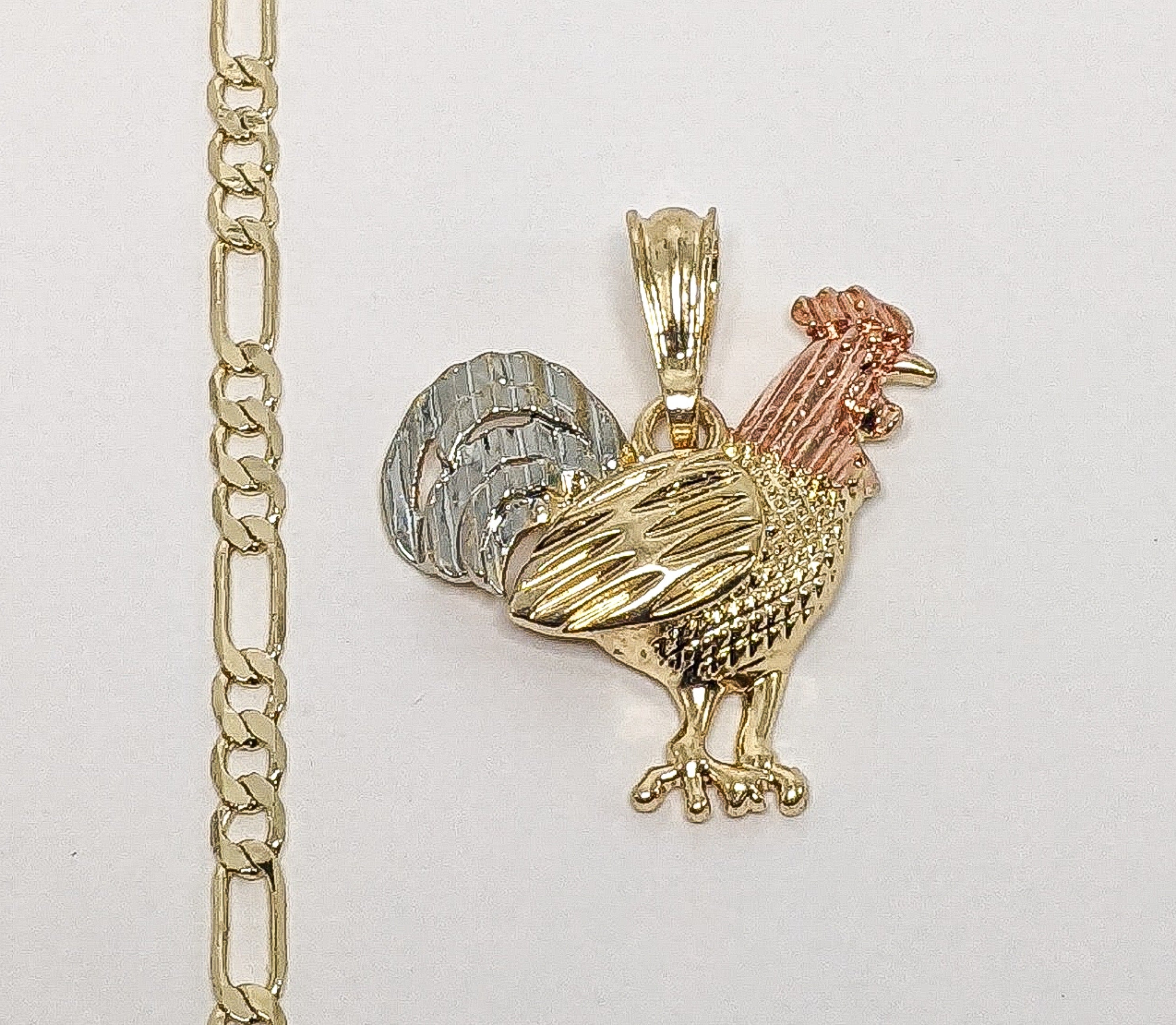 Gold Plated Rooster Chicken Pendant 4mm Necklace Chain Chinese Zodiac ...