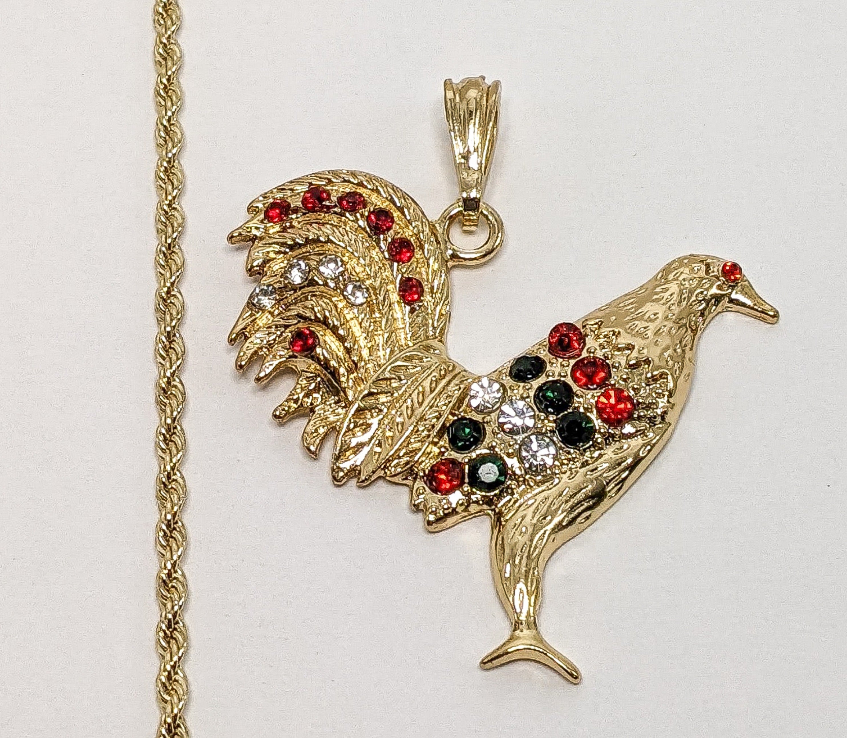 Gold Plated Rooster Chicken Pendant 2mm Necklace Chain Chinese Zodiac ...