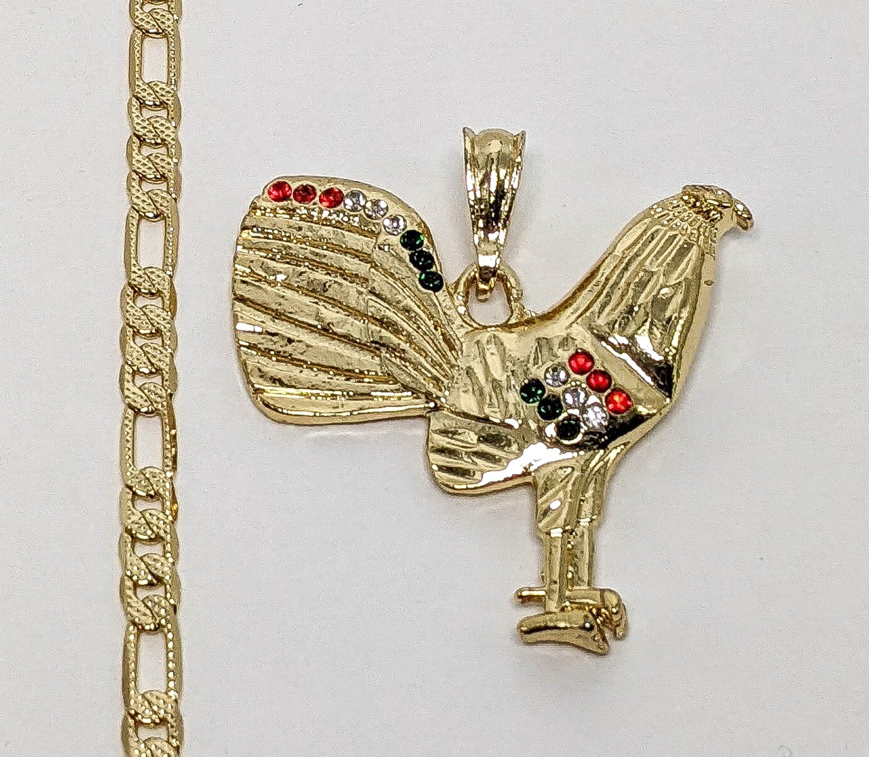 Gold Plated Rooster Chicken Pendant 4mm Necklace Chain Chinese Zodiac ...