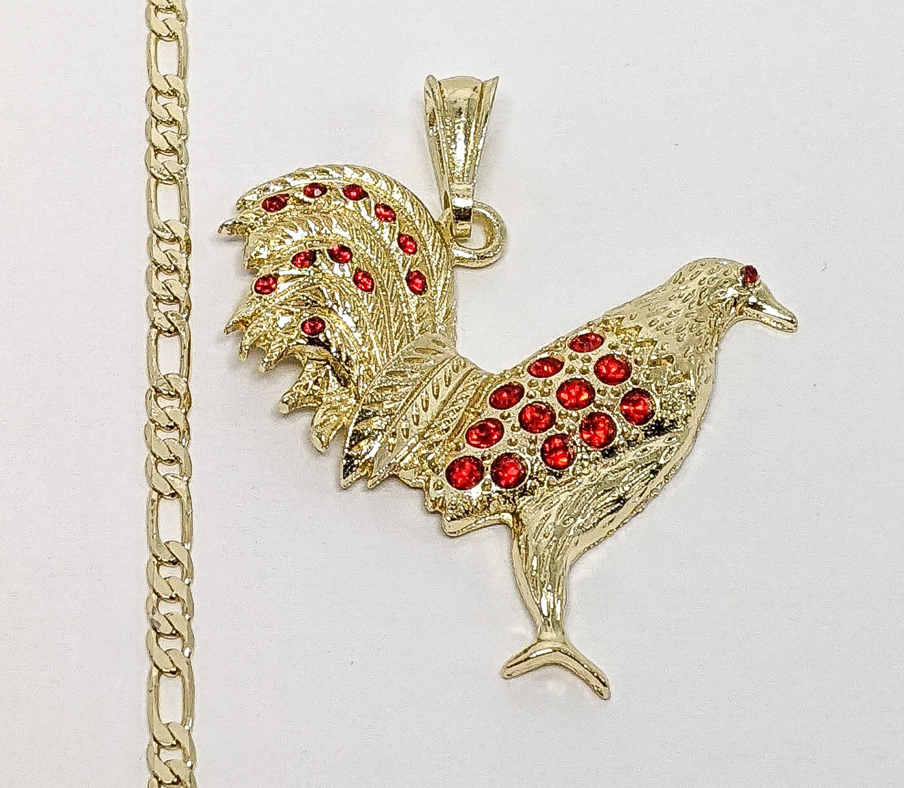 Gold Plated Rooster Chicken Pendant 3mm Necklace Chain Chinese Zodiac ...