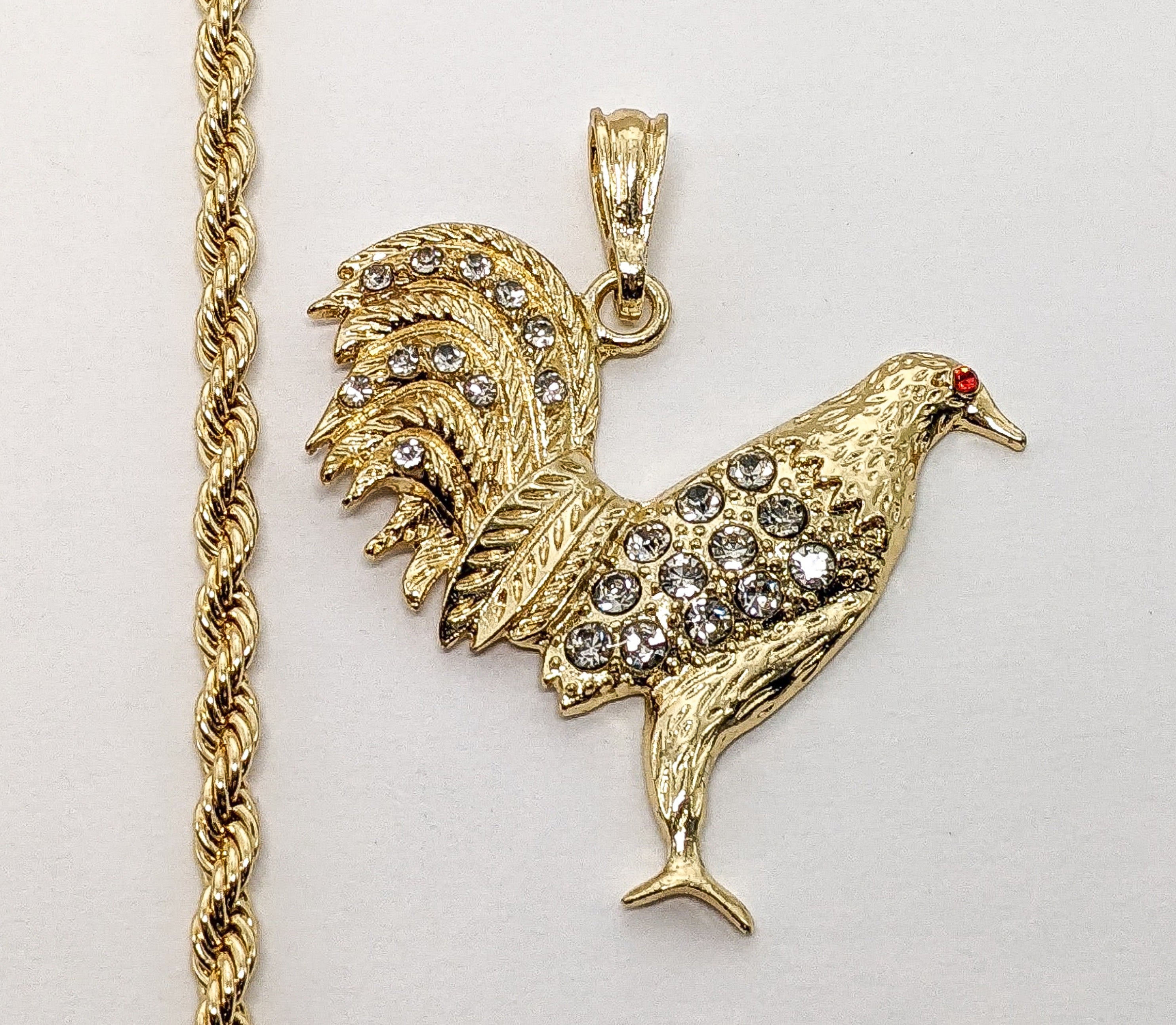 Gold Plated Rooster Chicken Pendant 4mm Necklace Chain Chinese Zodiac ...