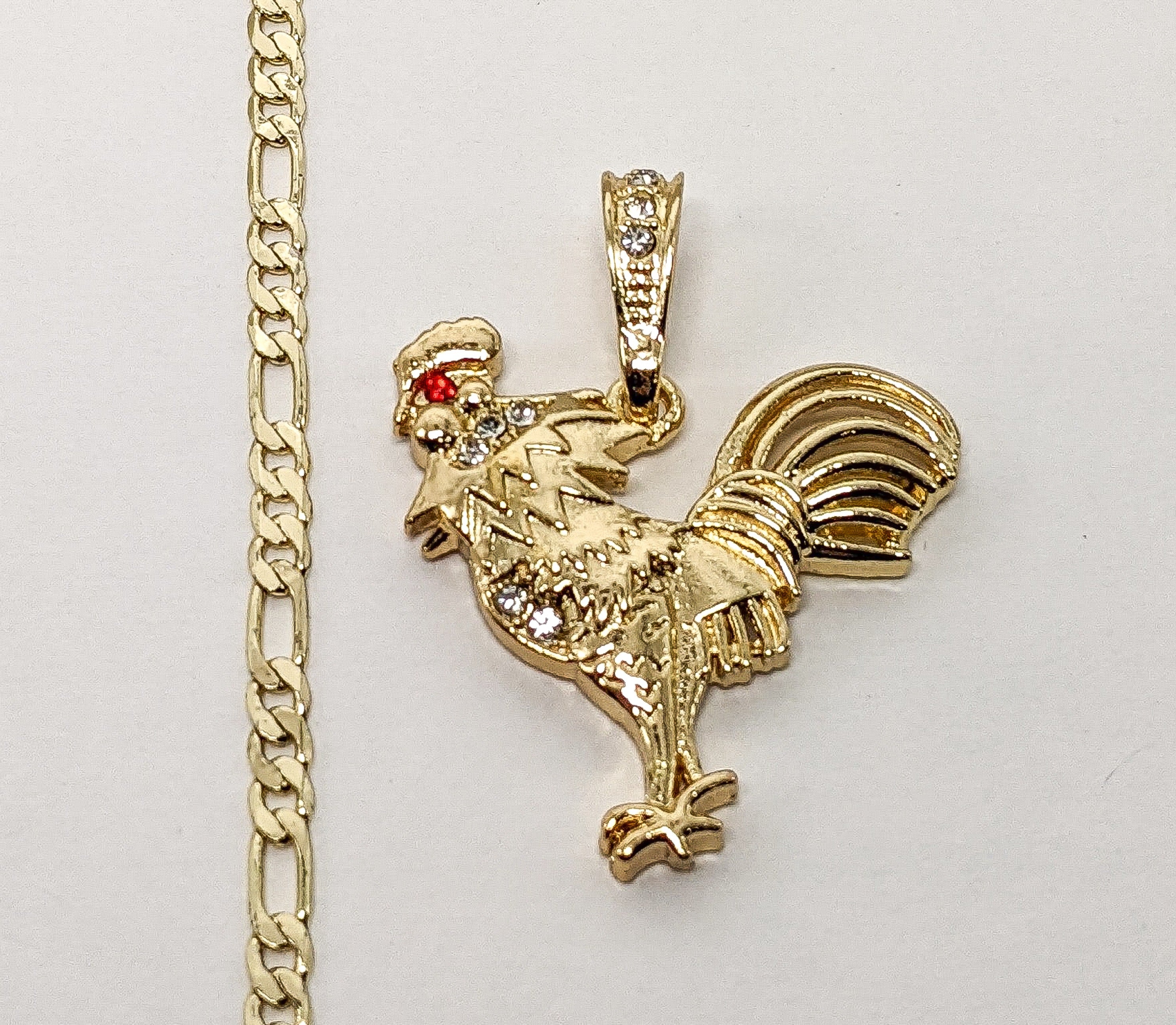 Gold Plated Rooster Chicken Pendant 3mm Necklace Chain Chinese Zodiac ...