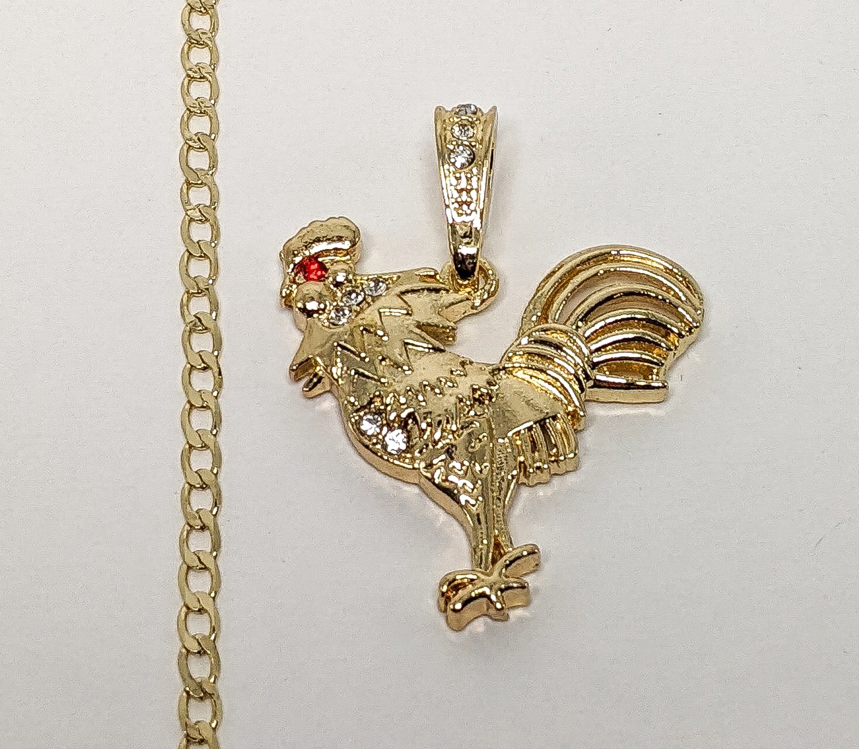 Gold Plated Rooster Chicken Pendant 3mm Necklace Chain Chinese Zodiac ...