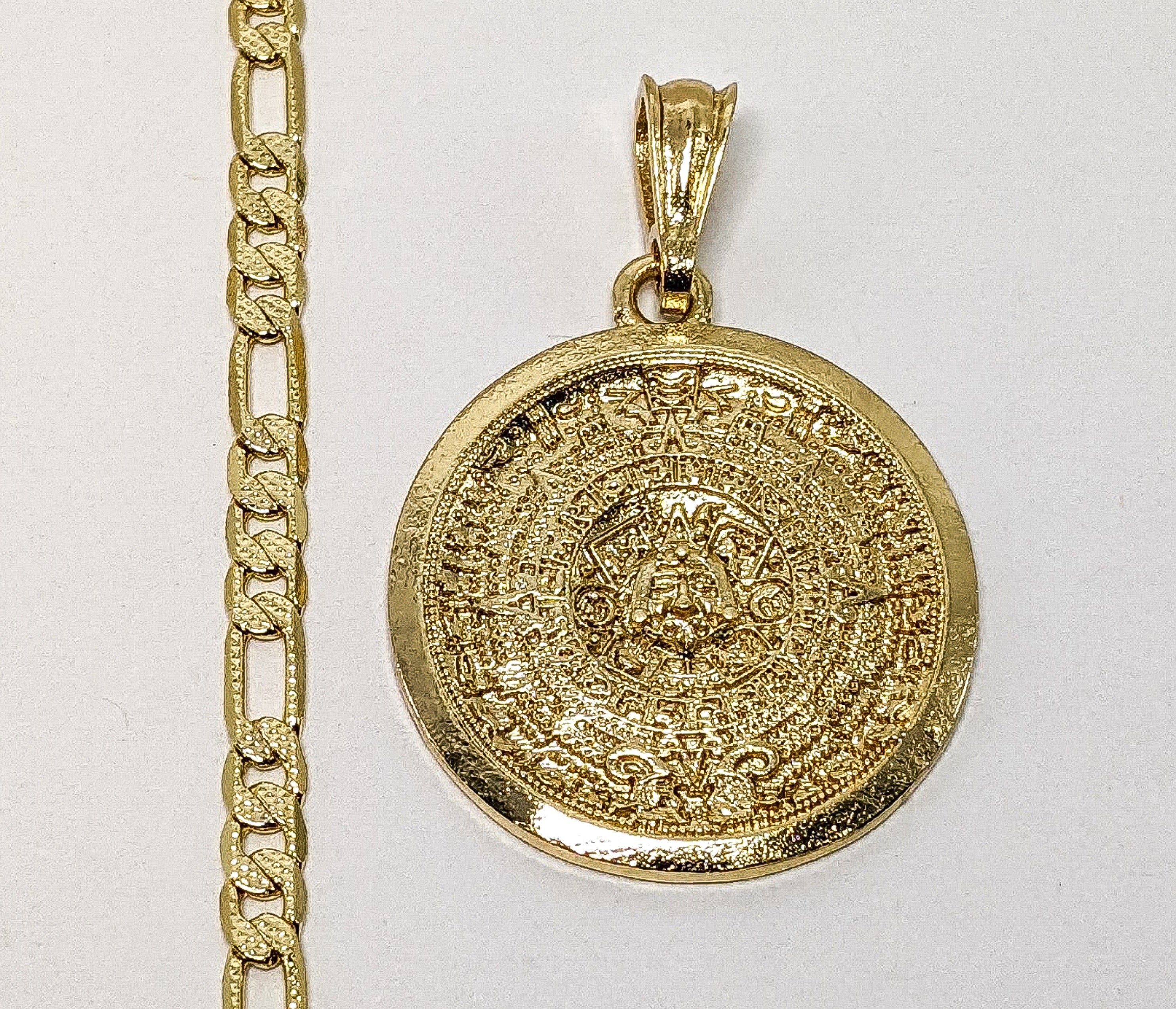 Aztec Mayan Calendar 4mm Chain Necklace Pendant Gold Plated Calendario ...