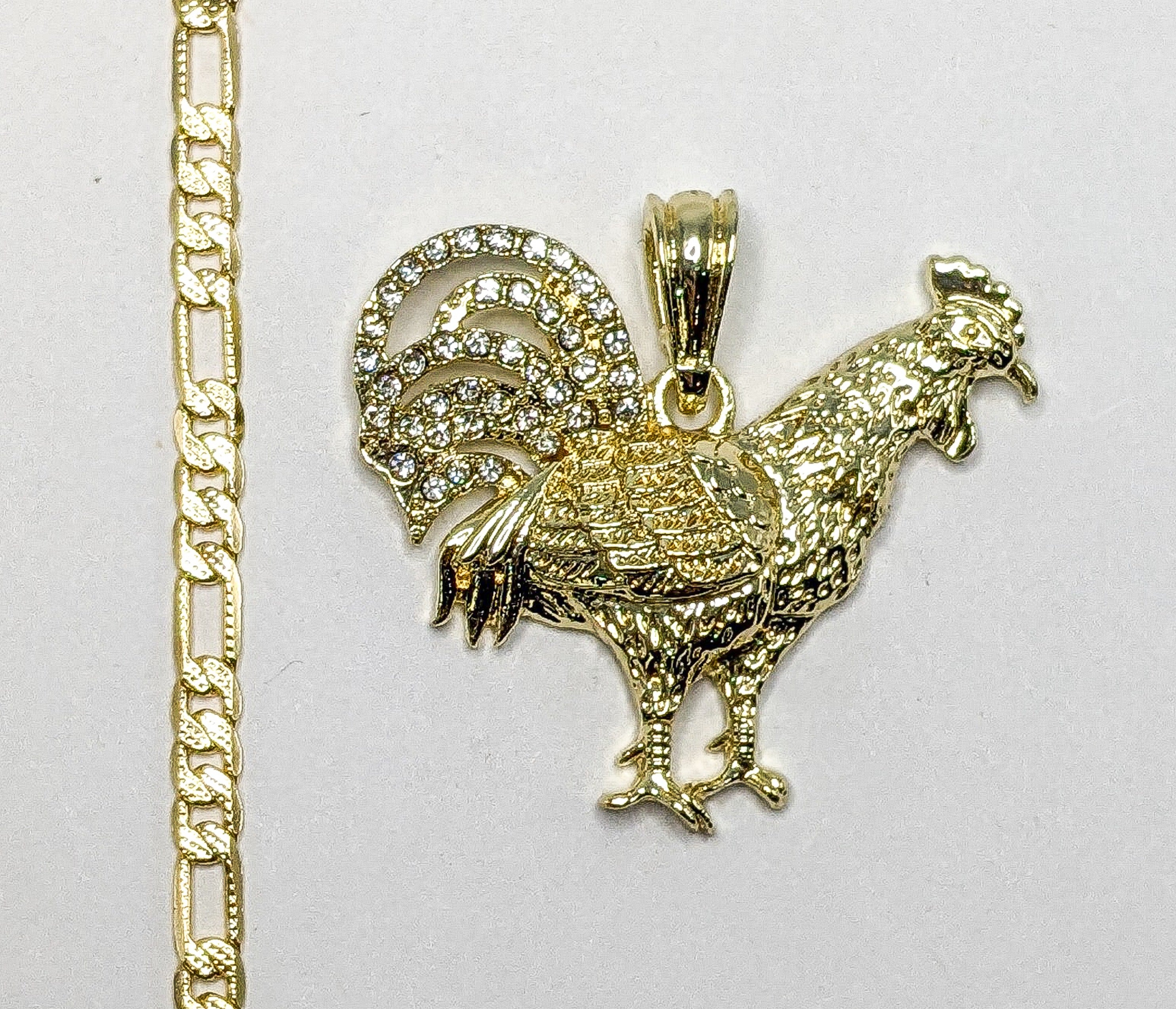 Gold Plated Rooster Chicken Pendant 4mm Necklace Chain Chinese Zodiac ...