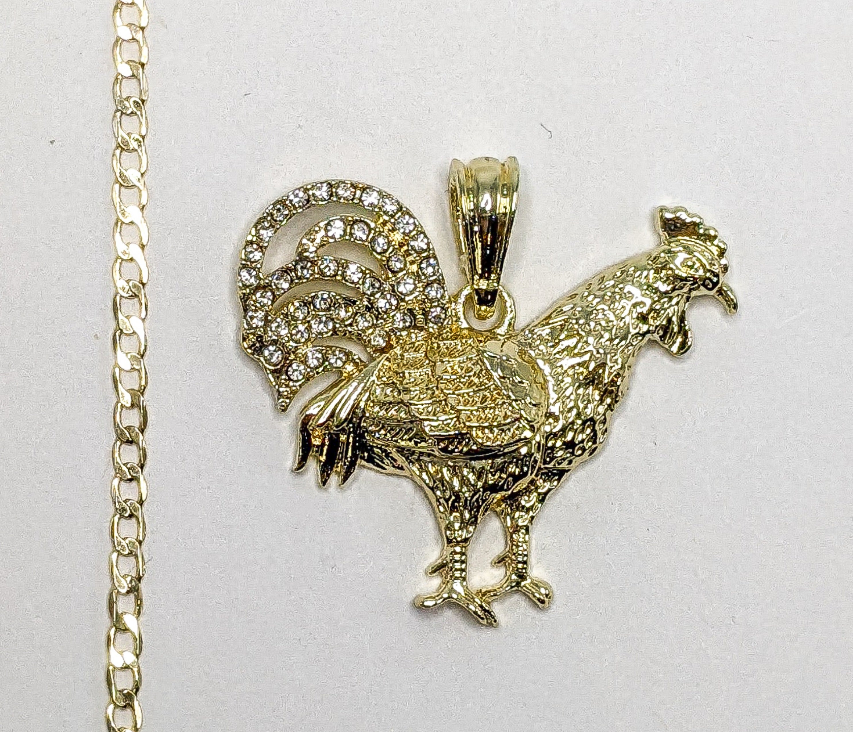 Gold Plated Rooster Chicken Pendant 3mm Necklace Chain Chinese Zodiac ...