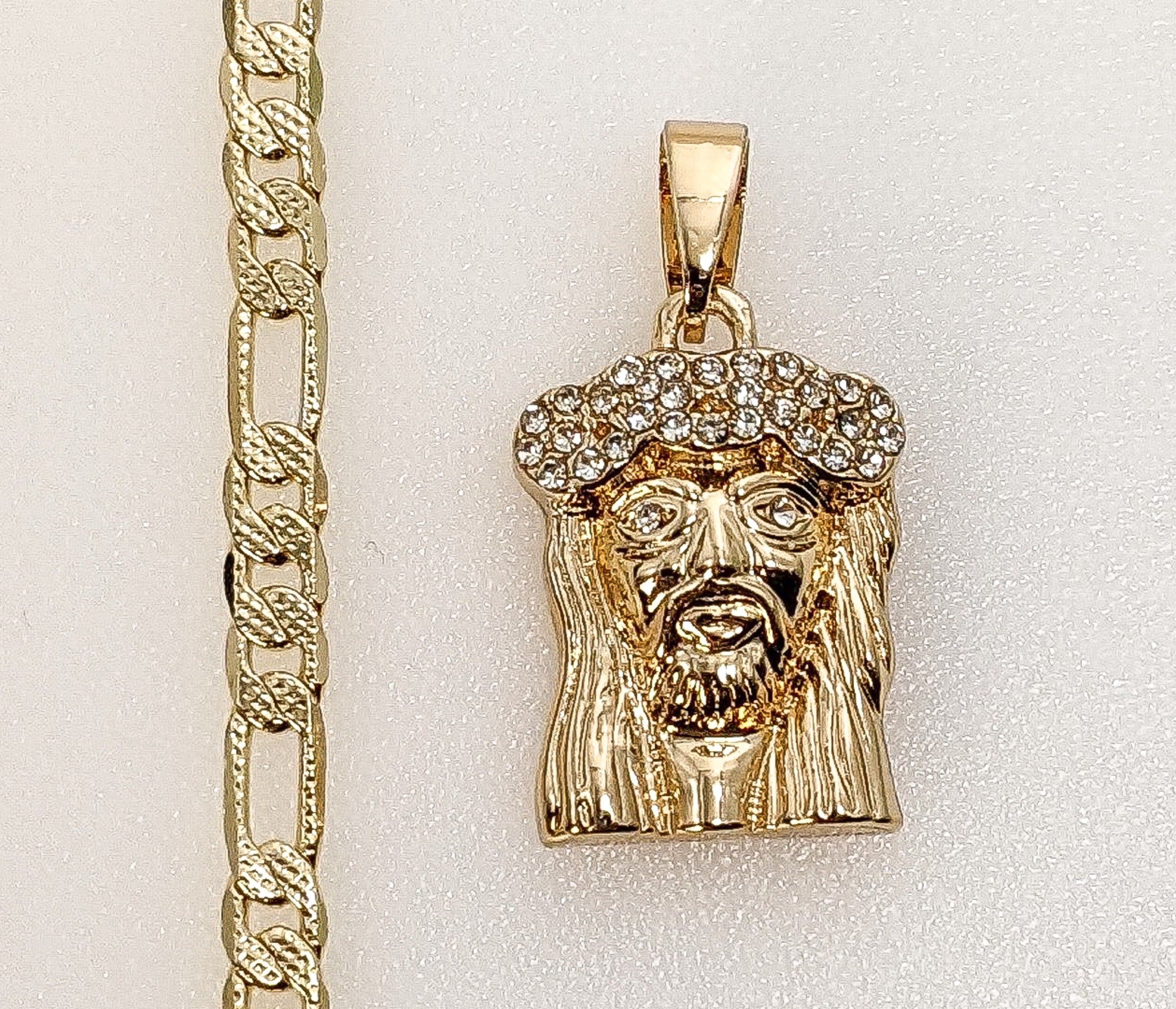 Gold Plated Jesus Christ Head 4mm Chain Necklace Oro Jesucristo Rostro ...