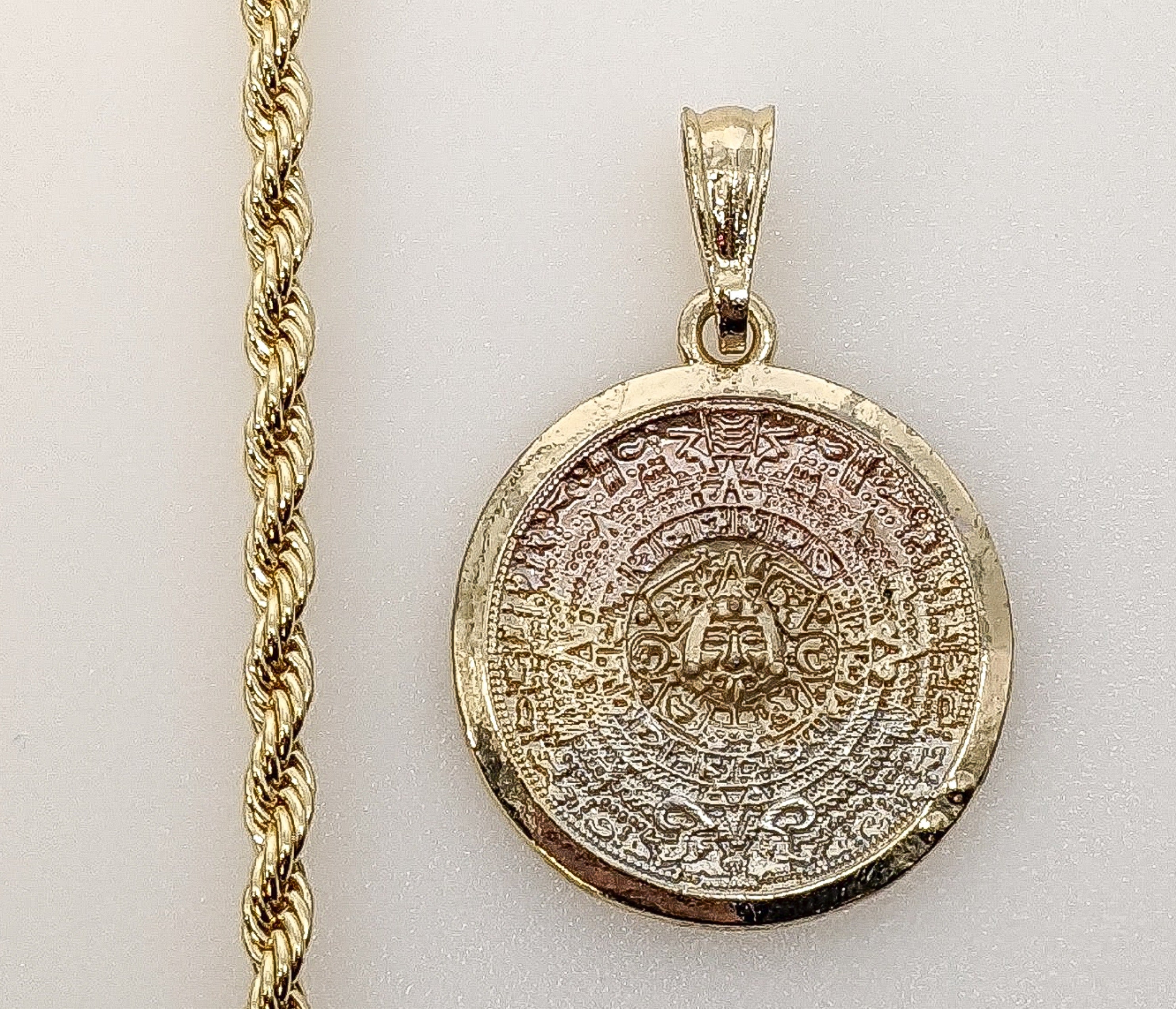 Aztec Mayan Calendar 4mm Chain Necklace Pendant Gold Plated Calendario ...