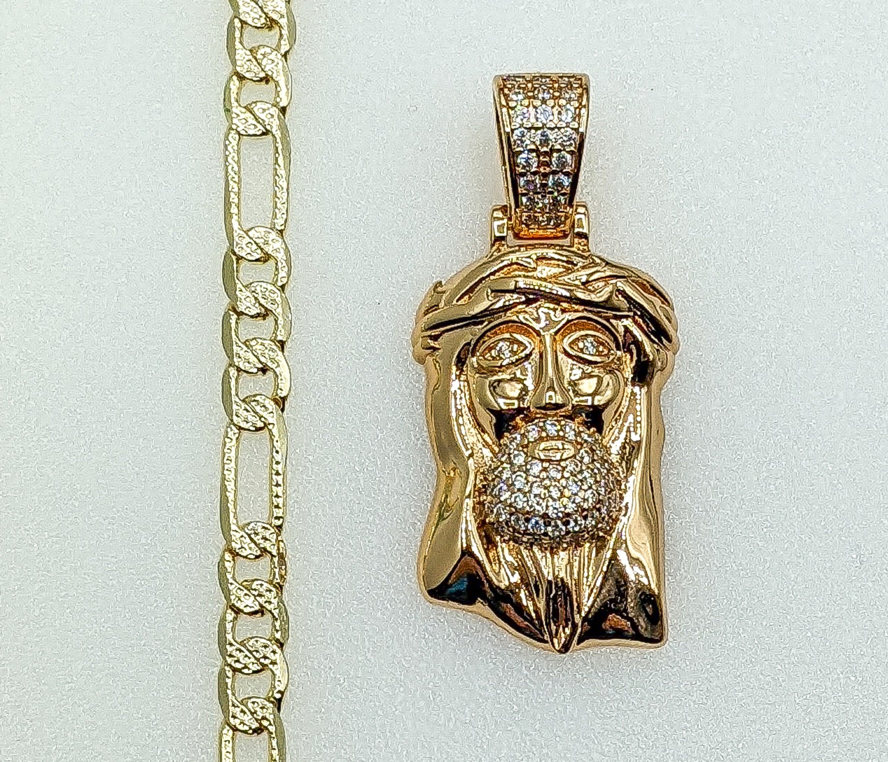Gold Plated Jesus Christ Head 4mm Chain Necklace Oro Jesucristo Rostro ...
