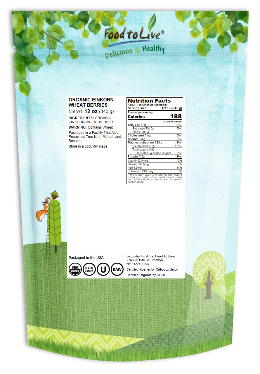 Organic Einkorn Wheat Berries – Non-GMO Whole Grain. Farro Piccolo in ...