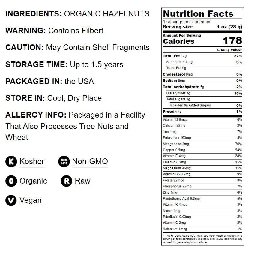 Organic Hazelnuts/ Filberts by Food to Live ( Raw No Shell Kosher Bulk ...