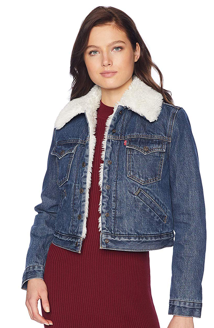 Levi's Women's Button Up Sherpa Lined Styled Denim Jean Trucker Jacket ...