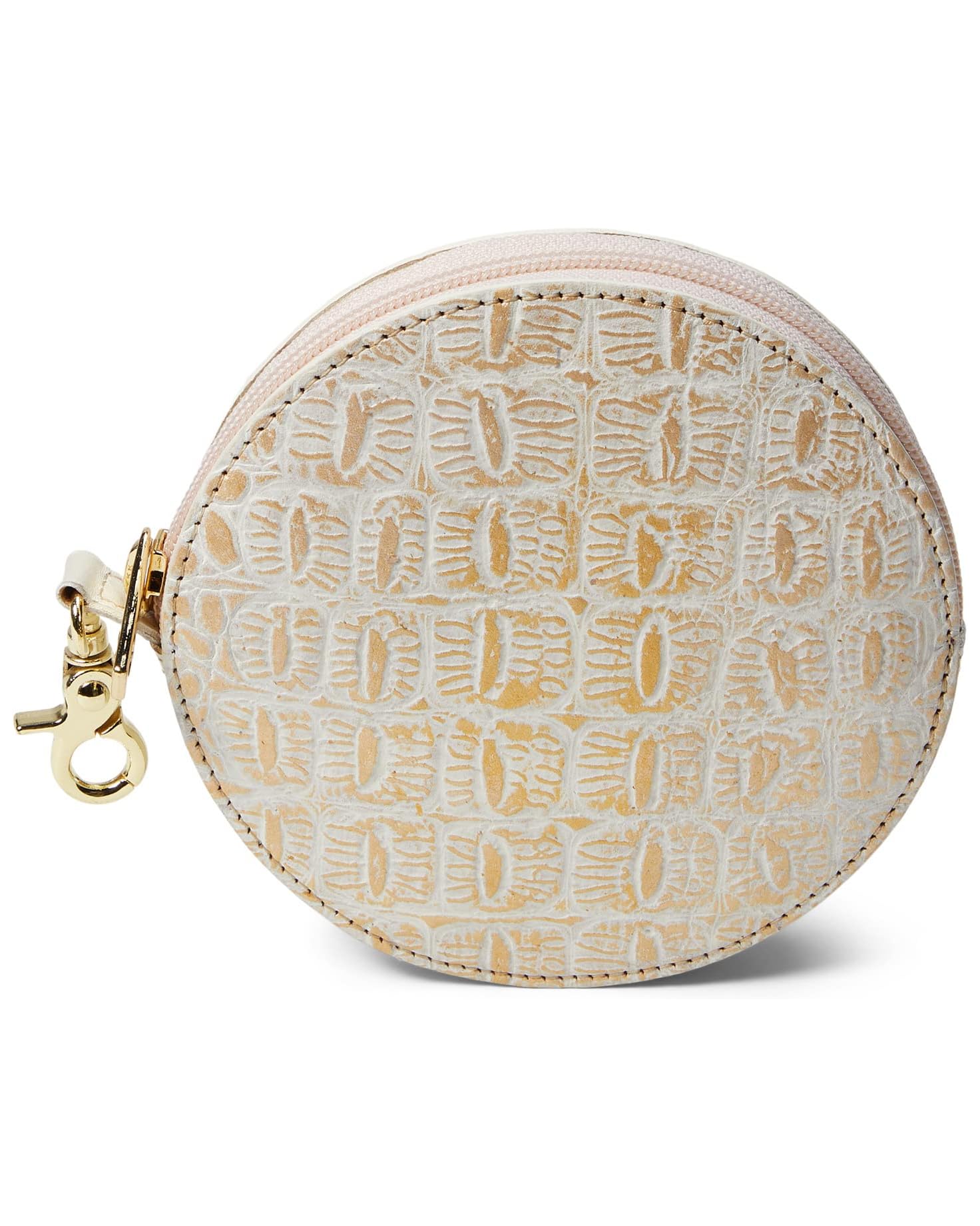Anuschka Croco Embossed Cream Gold Round Coin Purse Women Coin & Card ...