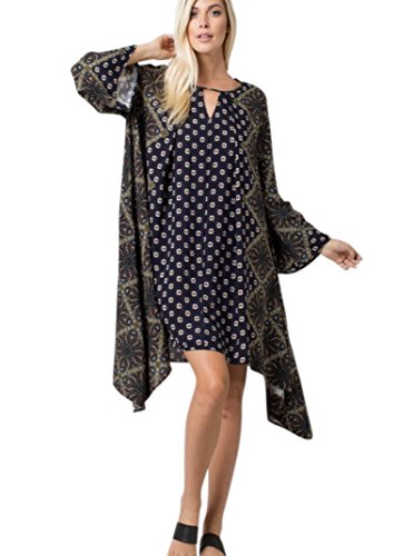 Women's Rayon Challis Floral Print A Line Dress Asymmetric S M L Blue ...