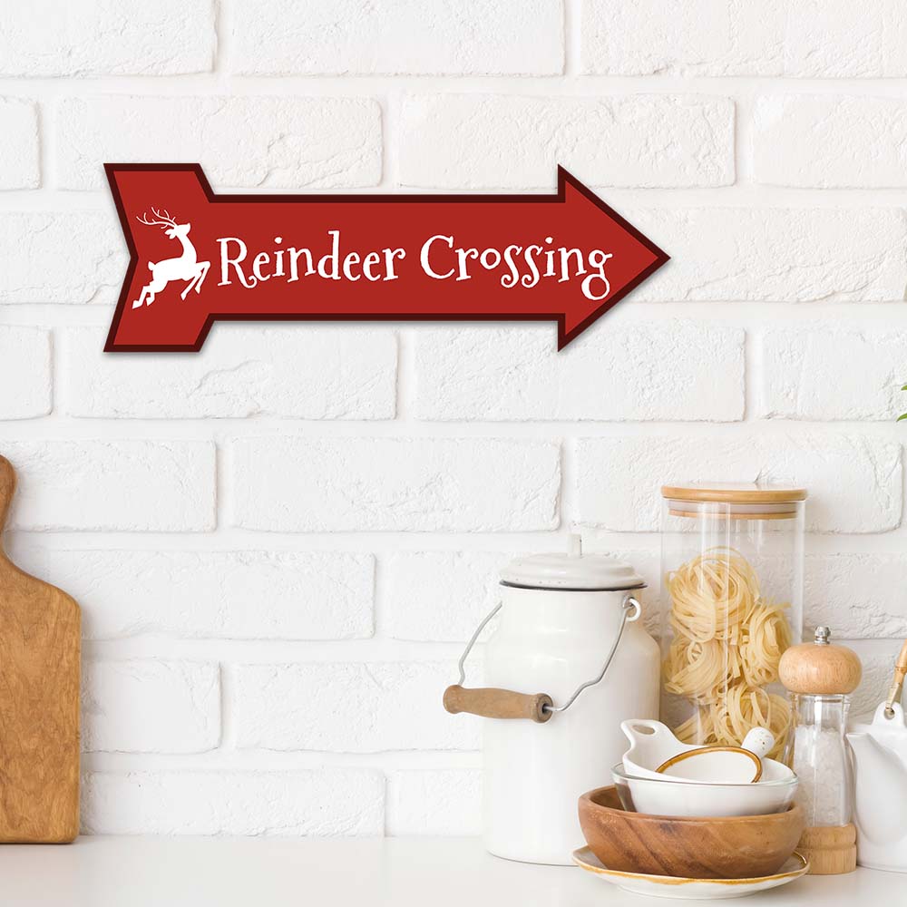 Arrow Shape Plus Reindeer Crossing 12x4" Wall or Door Sign | Christmas ...