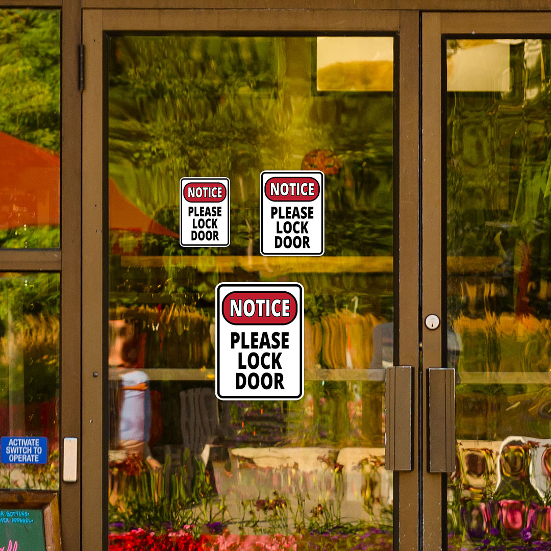 Portrait Round Plus Notice Please Lock Door Wall or Door Sign | eBay