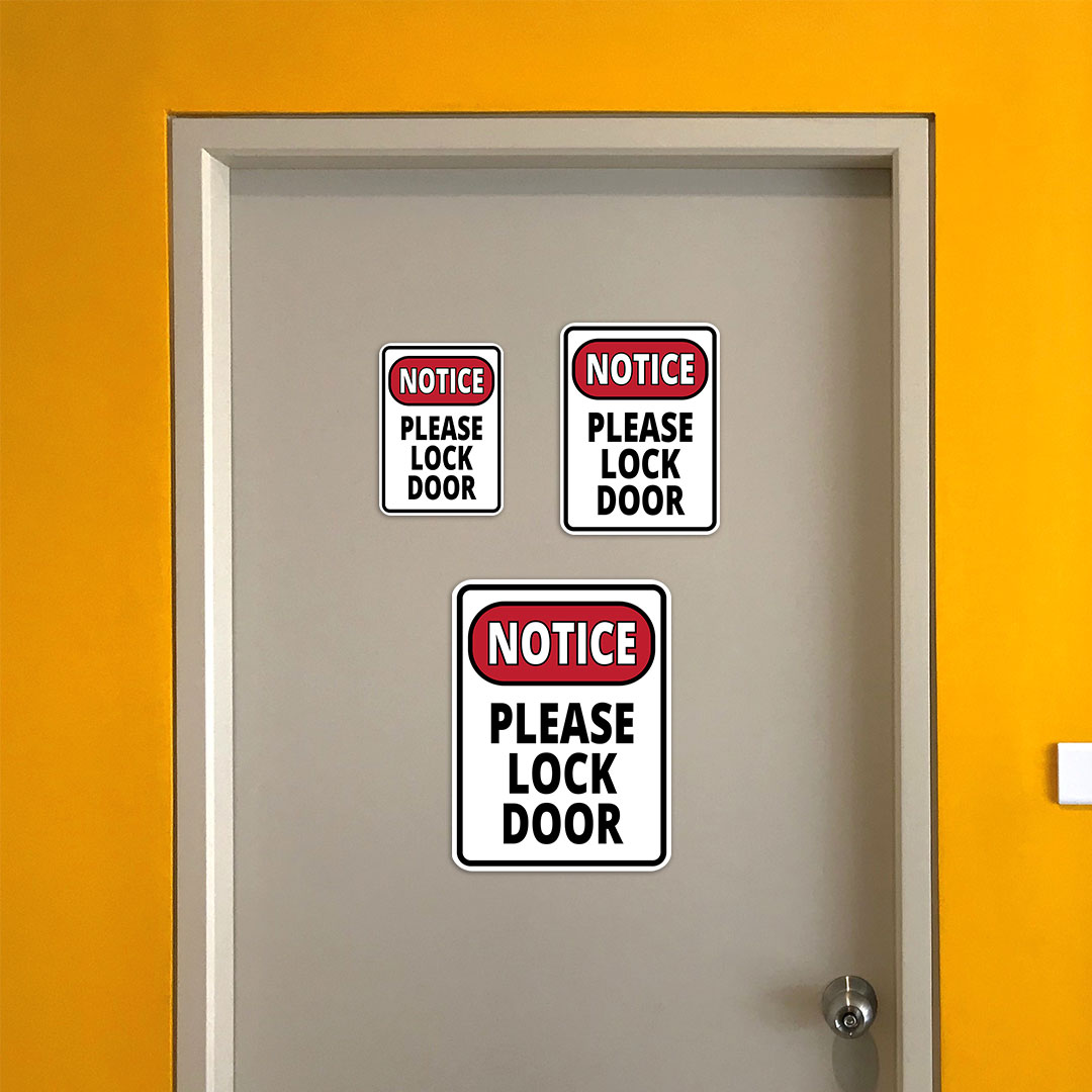 Portrait Round Plus Notice Please Lock Door Wall or Door Sign | eBay