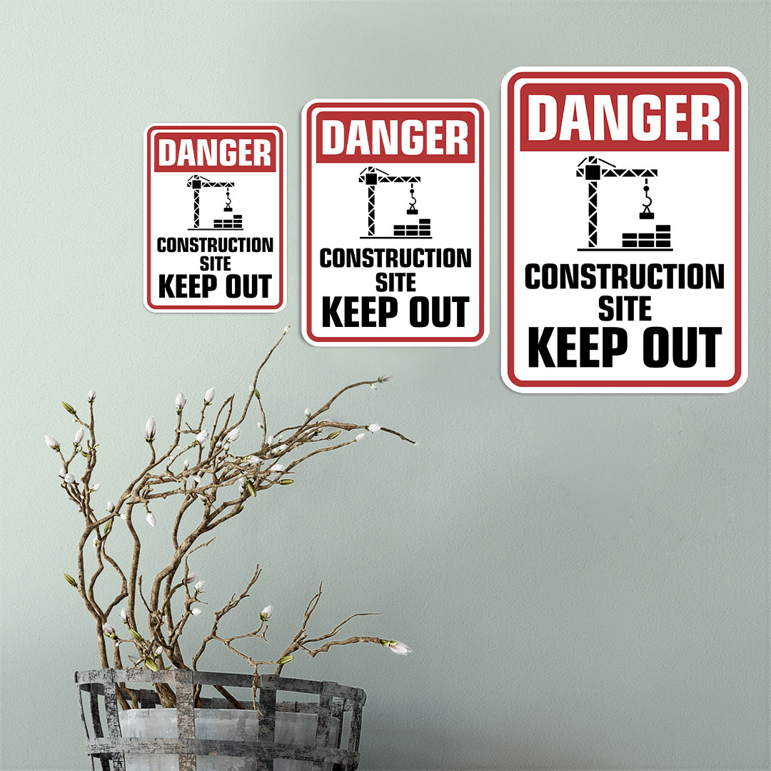 Portrait Round Plus Danger Construction Site Keep Out Wall or Door Sign ...
