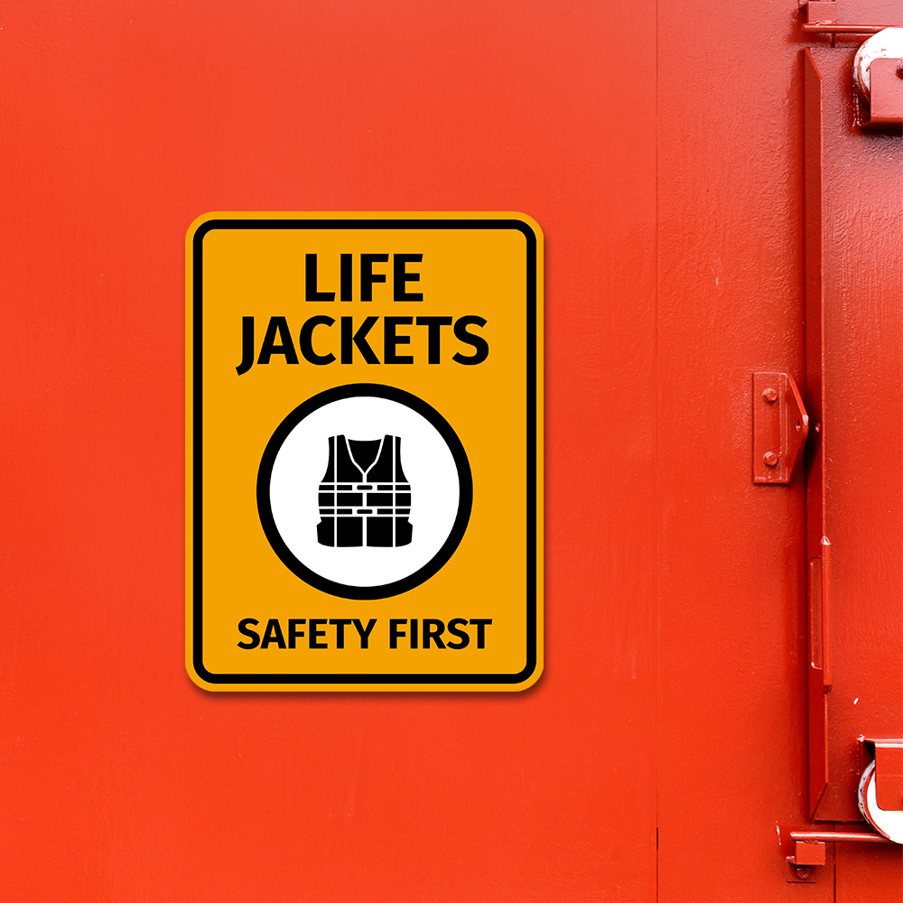 Portrait Round Plus Life Jackets Safety First Wall or Door Sign | Boats ...