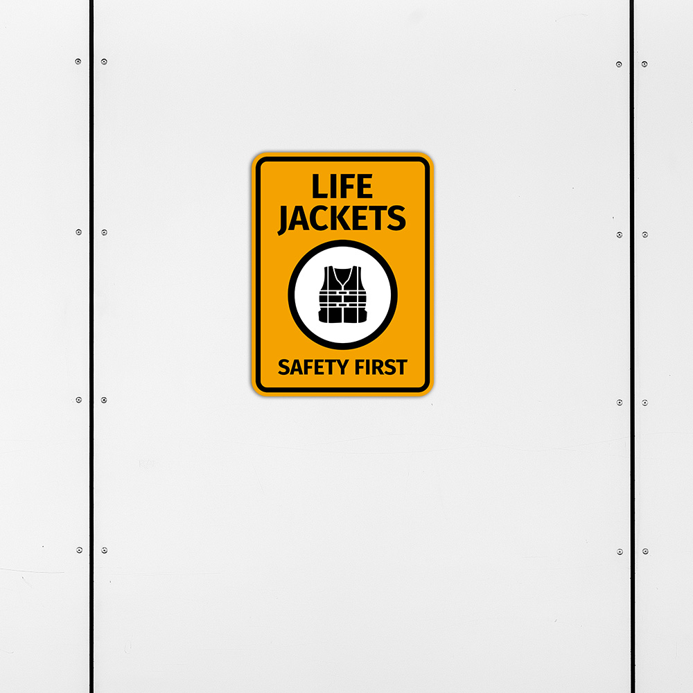Portrait Round Plus Life Jackets Safety First Wall or Door Sign | Boats ...