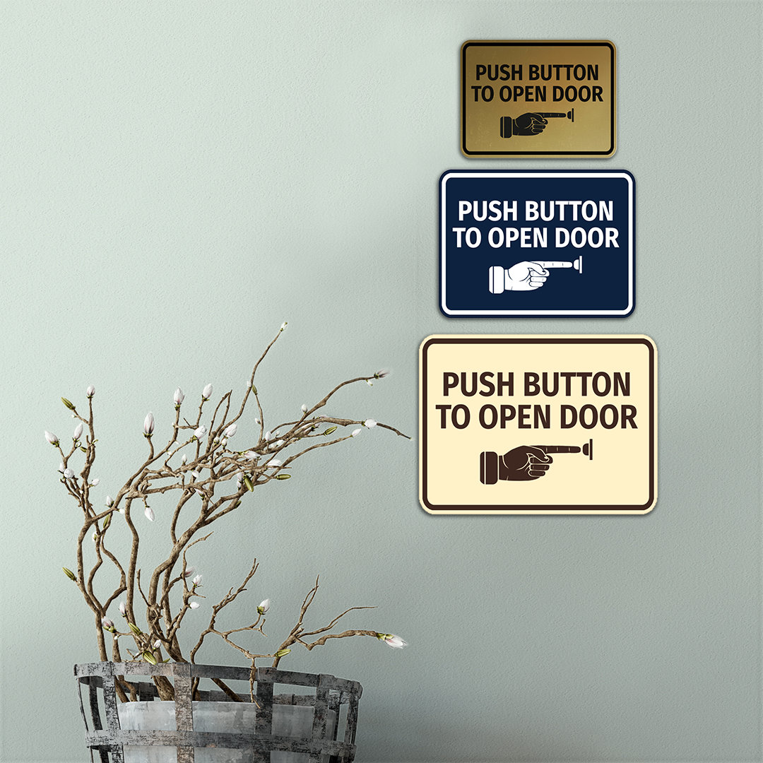Classic Framed Push Button to Open Door Wall or Door Sign | eBay