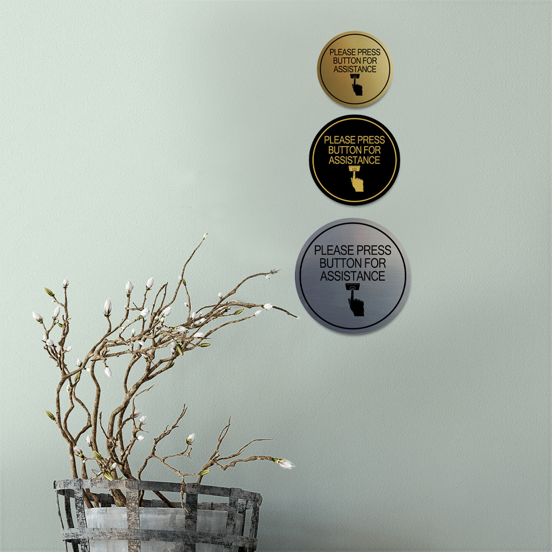 Circle Please Press Button For Assistance (hand on button) Wall or Door ...