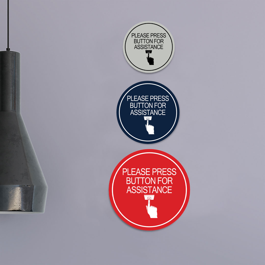 Circle Please Press Button For Assistance (hand on button) Wall or Door ...