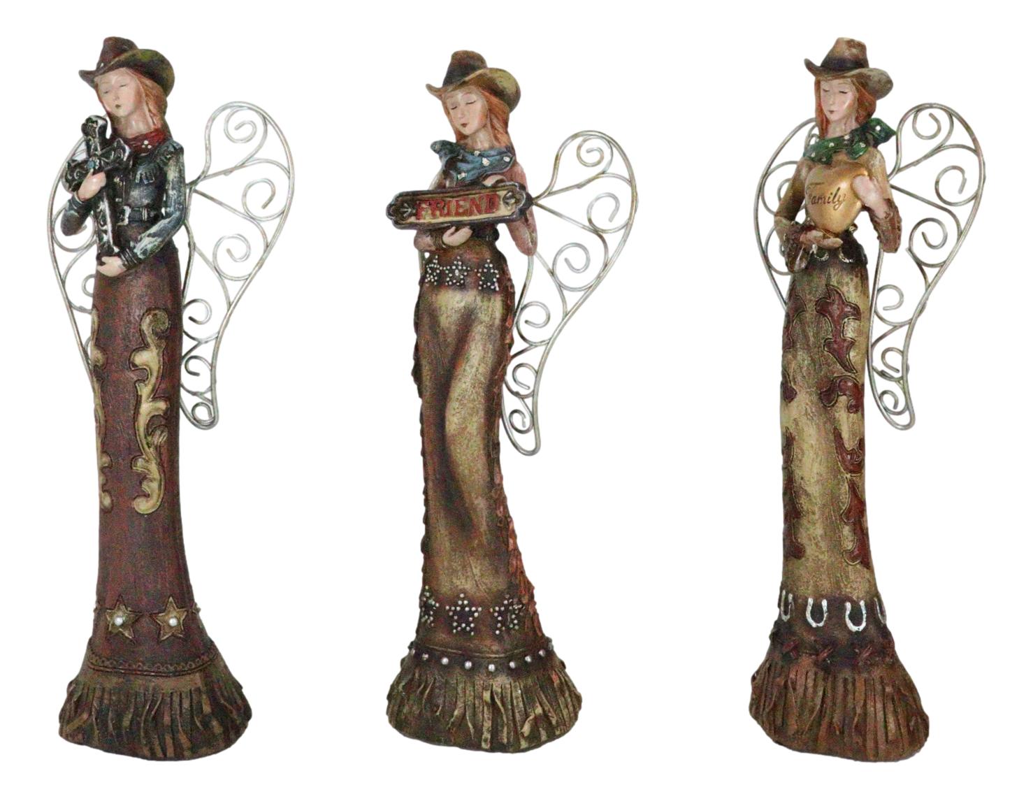 Set Of 3 Western Cowgirl Angels With Family Heart Cross Friend Sign ...
