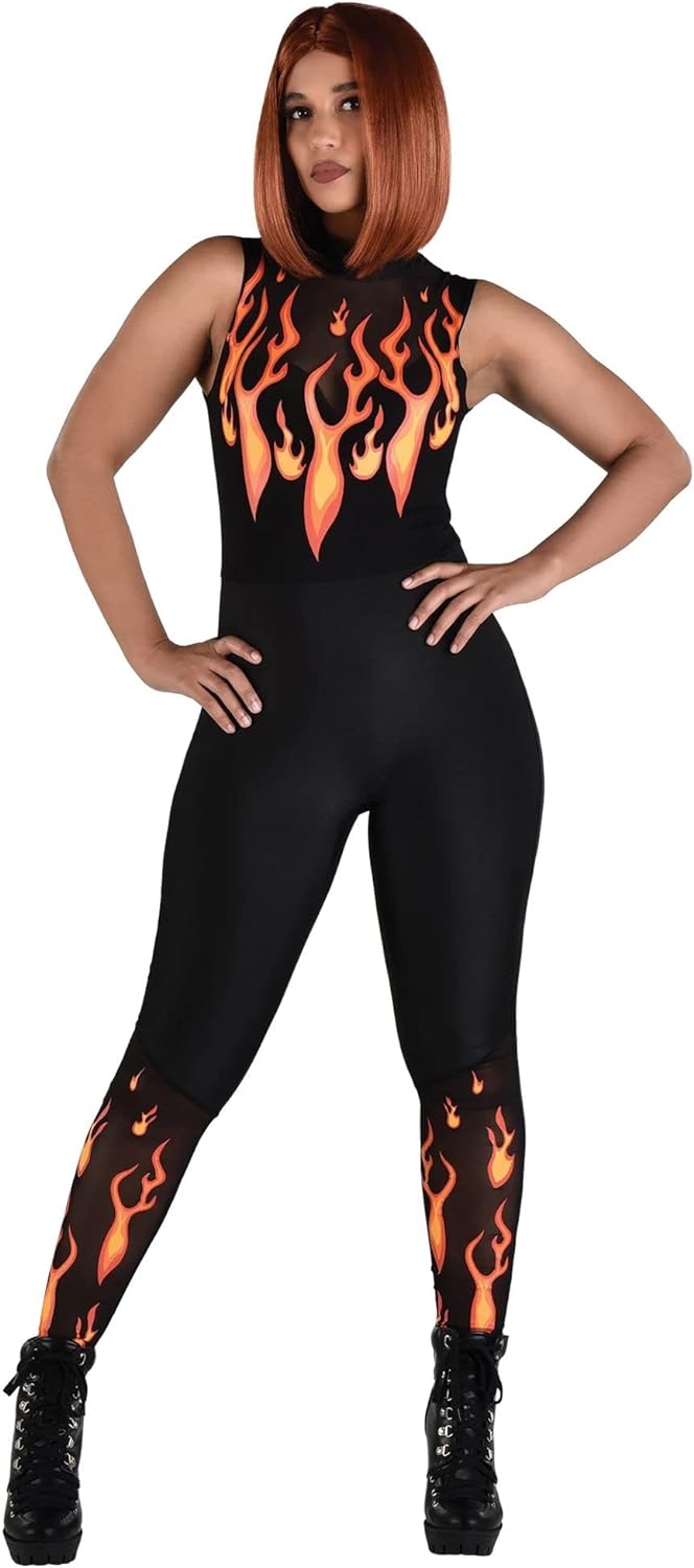 Flames Catsuit Devil Demon Suit Yourself Fancy Dress Up Halloween Adult ...