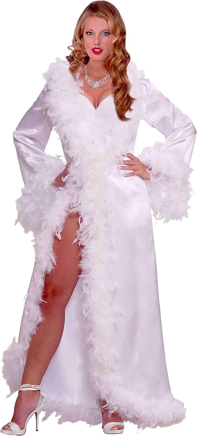 Marabou Satin Robe Vintage Hollywood White Fancy Dress Halloween Adult ...