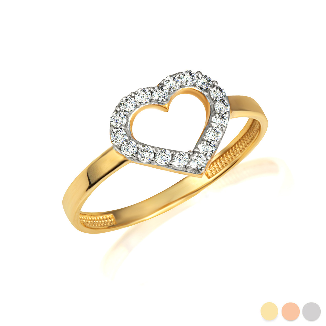 Gold Diamond Heart Outline Ring (Available in Yellow/Rose/White Gold ...