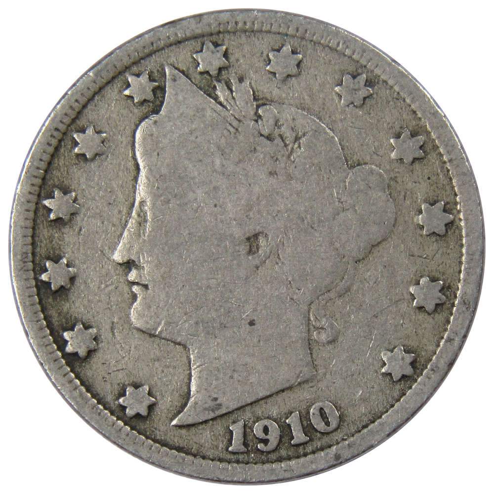 1910 Liberty Head V Nickel 5 Cent Piece G Good 5c US Coin Collectible 1910 Liberty Head V Nickel 5 Cent Piece G Good 5c US Coin Collectible