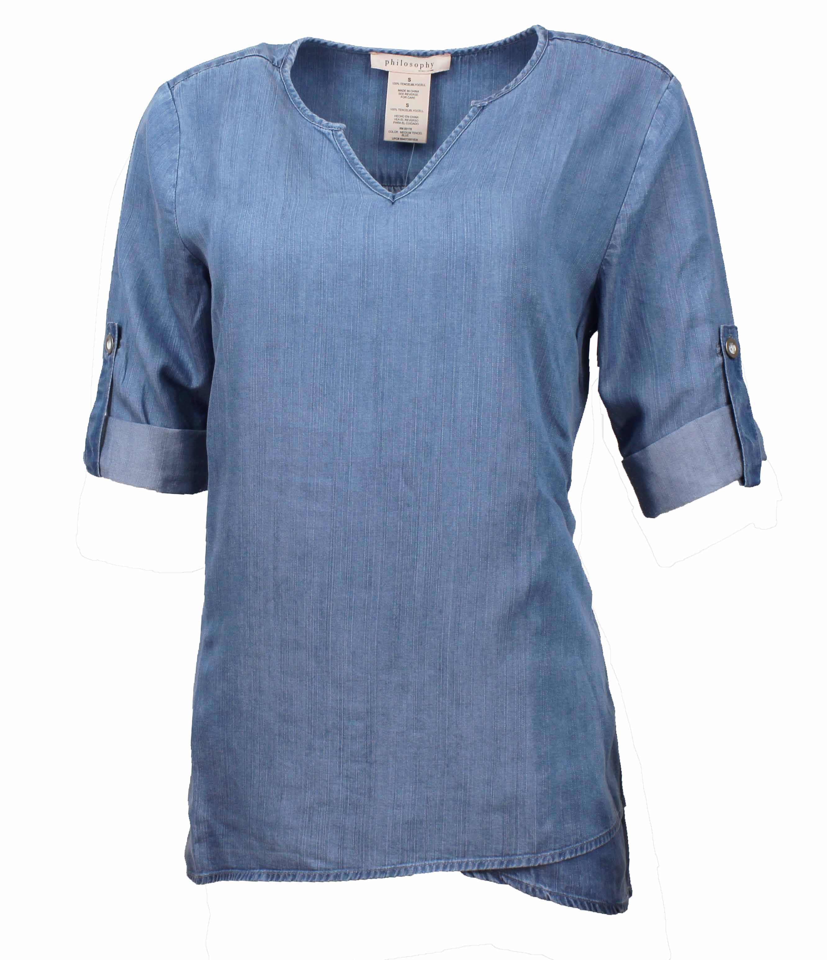 Philosophy Womens Tencel Tunic Roll Tab Sleeve Top | eBay