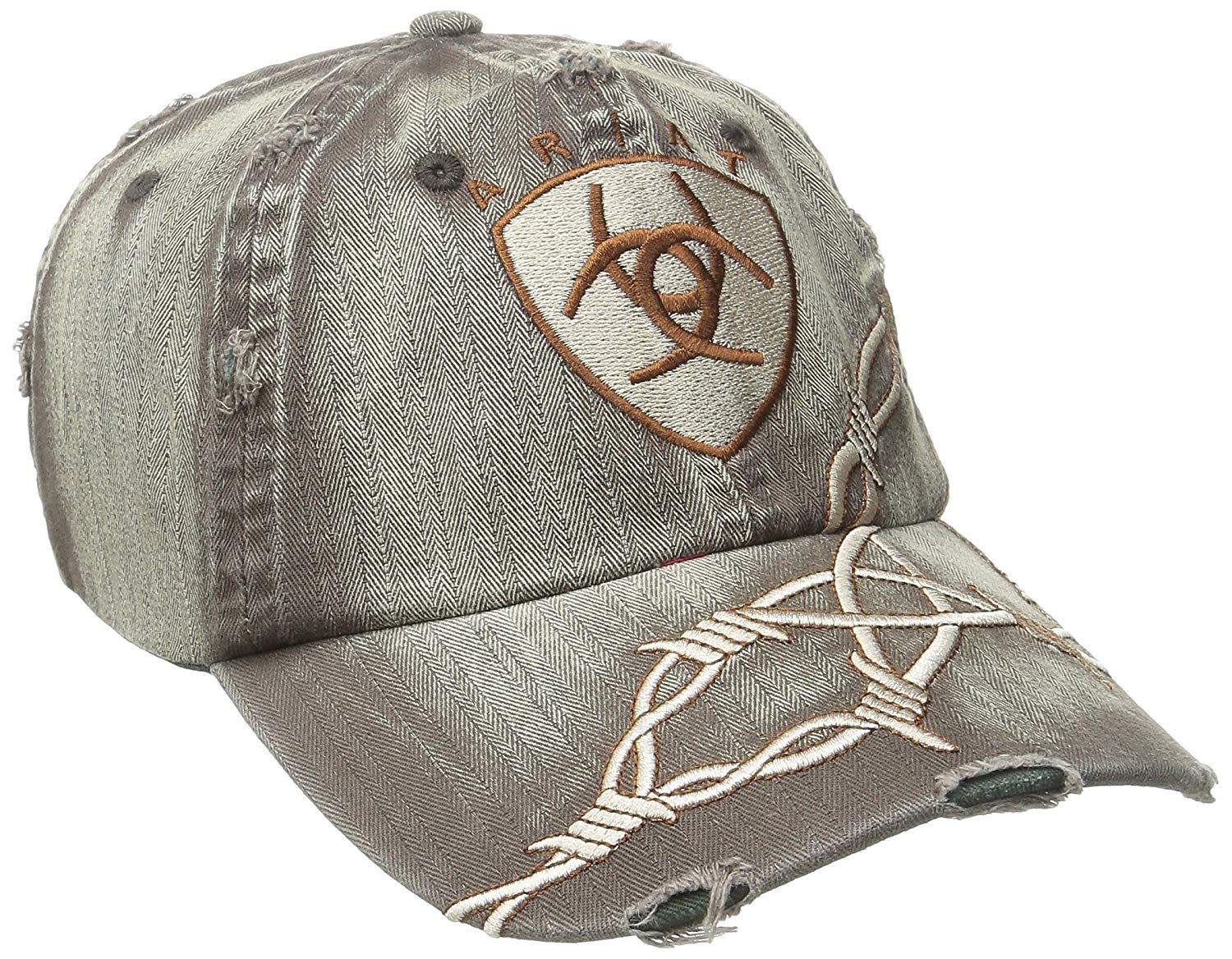 Ariat Mens Brown Distressed Barbwire Embroidered Logo Cap 701340489325 ...