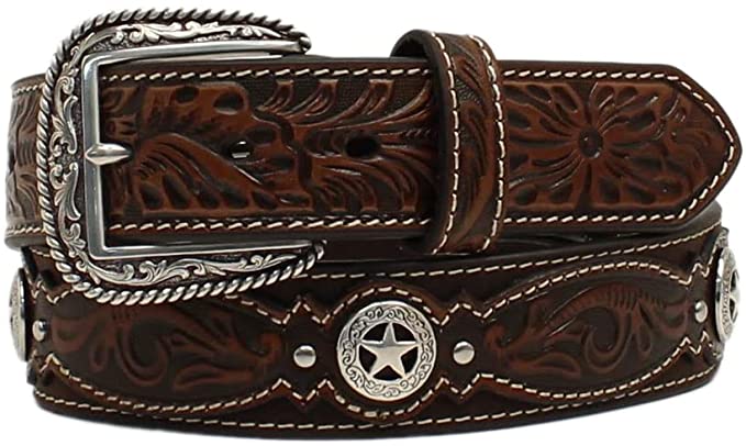 Ariat Mens Floral Tab Star Concho Brown Leather Belt | eBay