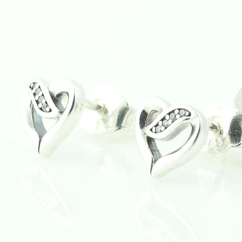 NEW Authentic Pandora Ribbons of Love Earrings - Sterling Heart Studs ...