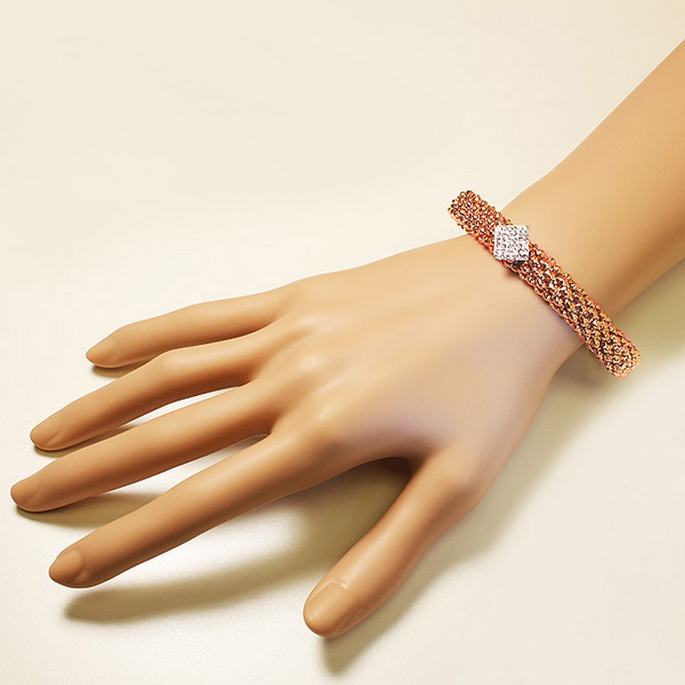 Stainless Steel Rose Gold-Tone White Crystals CZ Stretch Mesh Womens ...