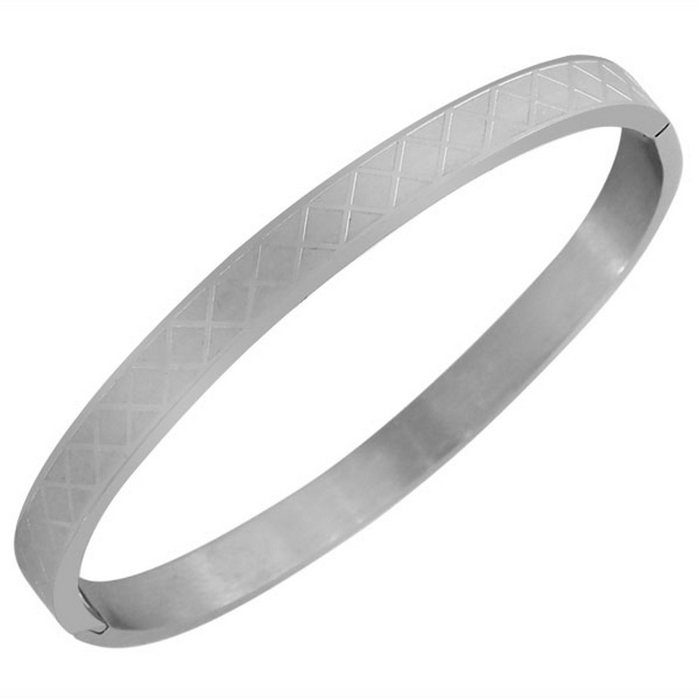 Stainless Steel Oval Silver-Tone Classic Matte Polished Womens Bangle ...