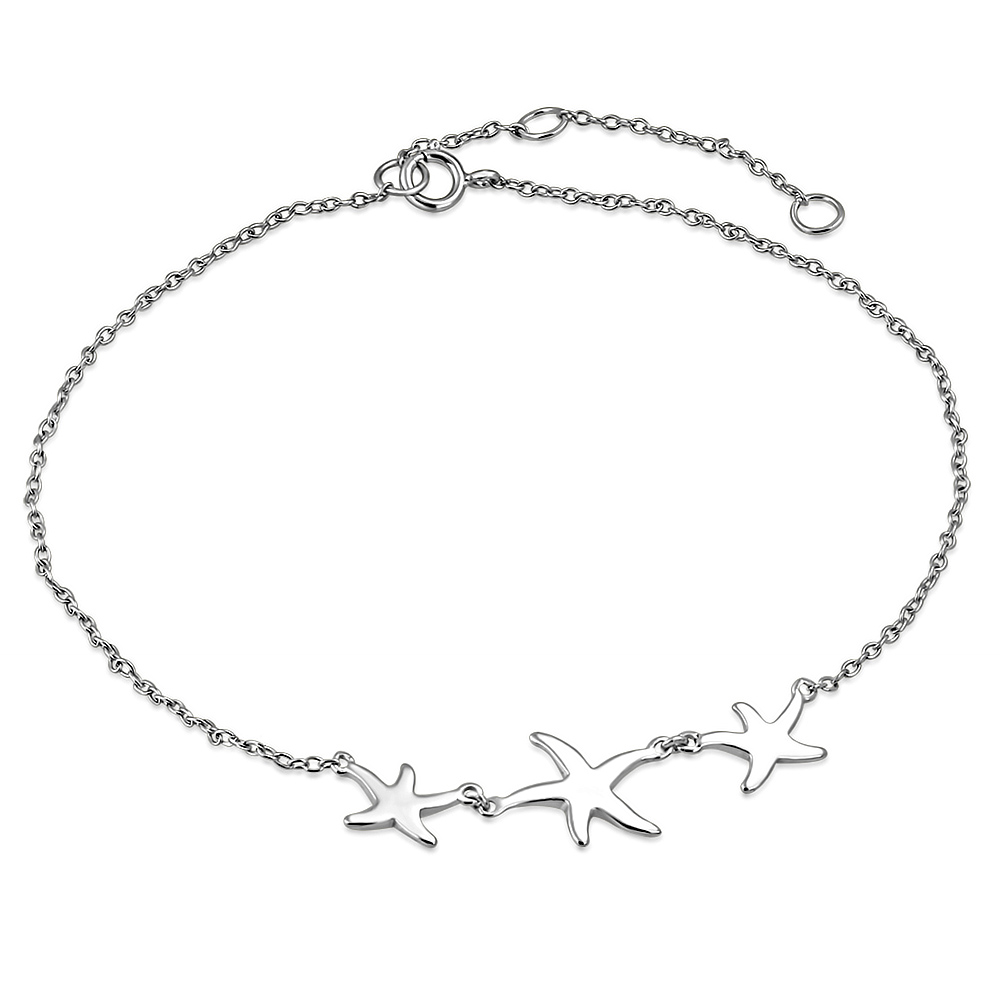 925 Sterling Silver Three Triple Starfish Anklet Bracelet | eBay