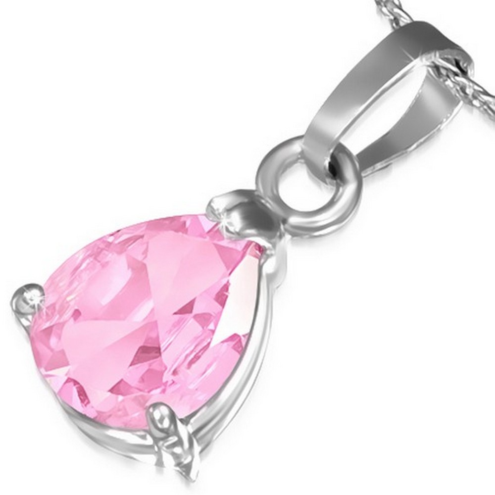 Fashion Silver-Tone Light Pink Teardrop Crystals CZ Womens Pendant ...